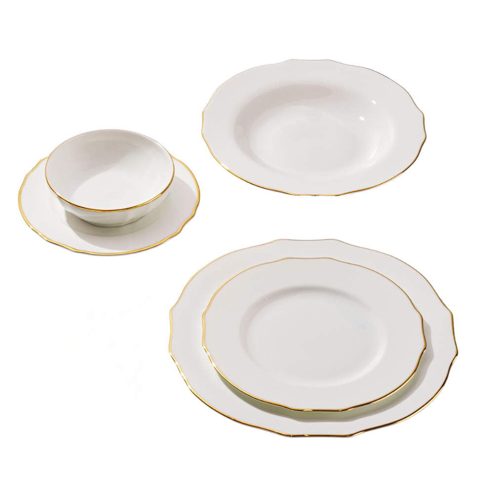 Vikko - Spring, Bone China, White with Gold Rim, 20 Pc Dinnerware Set | Timeless Table
