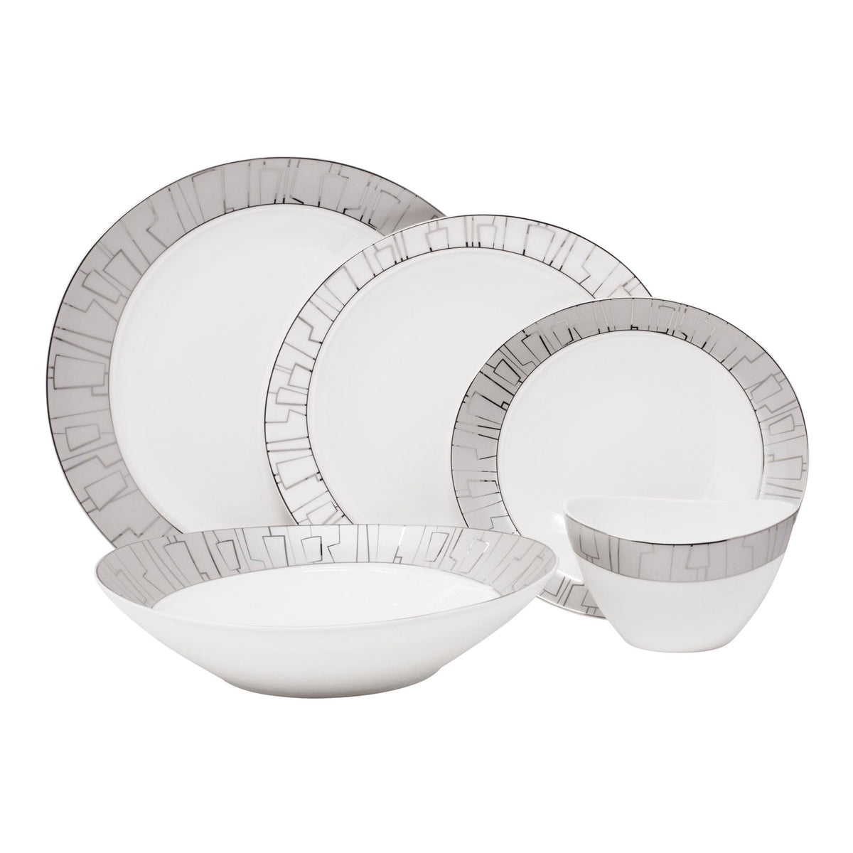 Vikko Shine - Sienna Silver , 20 Pc Dinnerware Set, includes Service F | Timeless Table